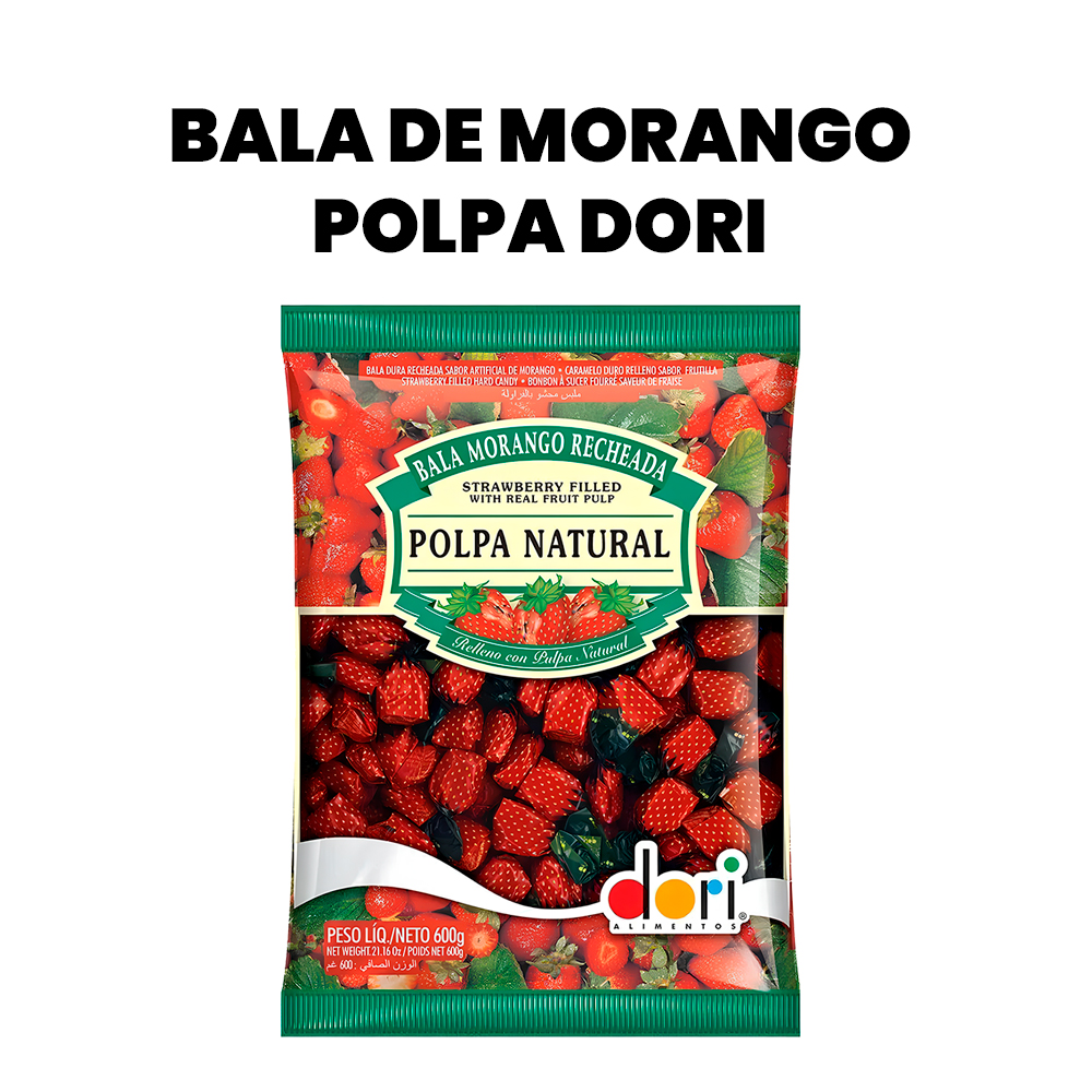 Bala Morango Recheada Polpa Natural 600g Dori - Distribuidora Galacto Doces