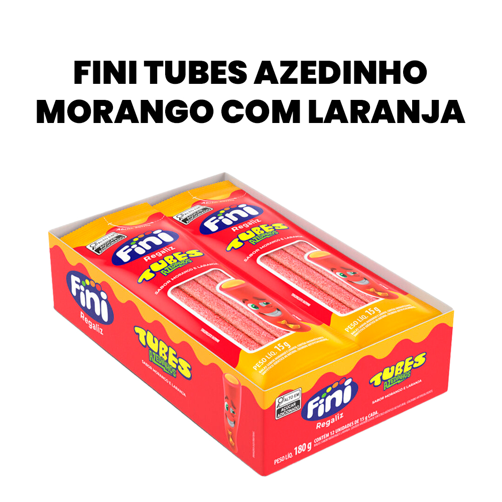 Caixa com Tubes Morango Azedinho com 12 unidades - Fini - Morango c ...