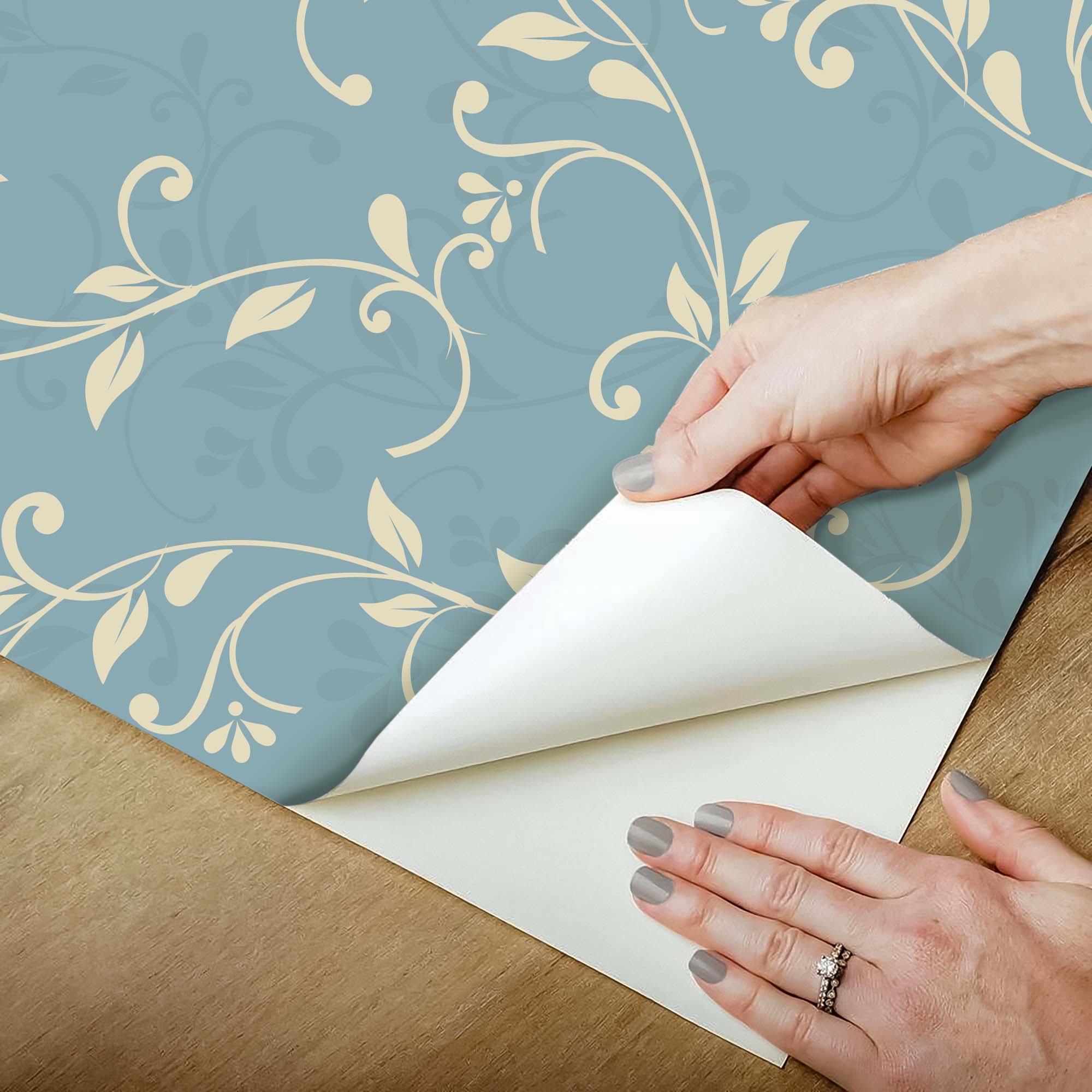 Papel de Parede Adesivo Vinil Arabesco Provençal Azul Turquesa Quarto ...