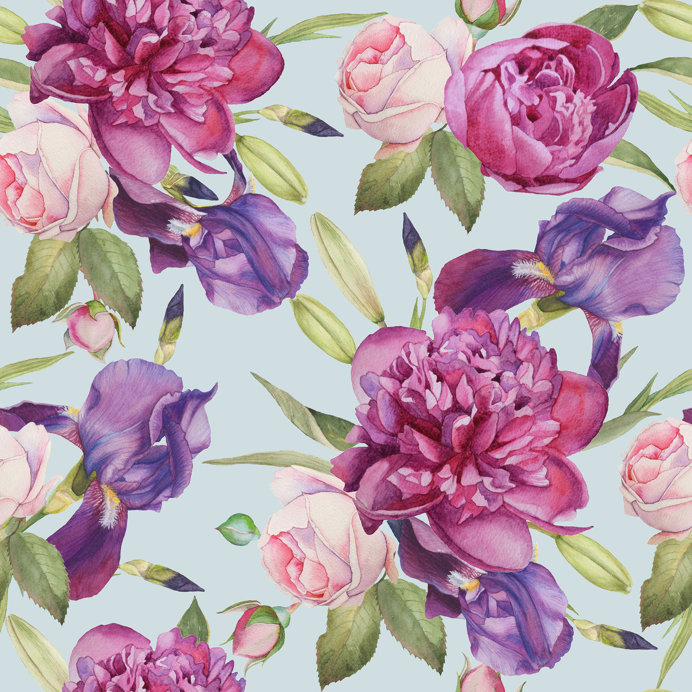 Papel de Parede Adesivo Vinil Flor Floral Roxa Pintura Turquesa Vintage ...