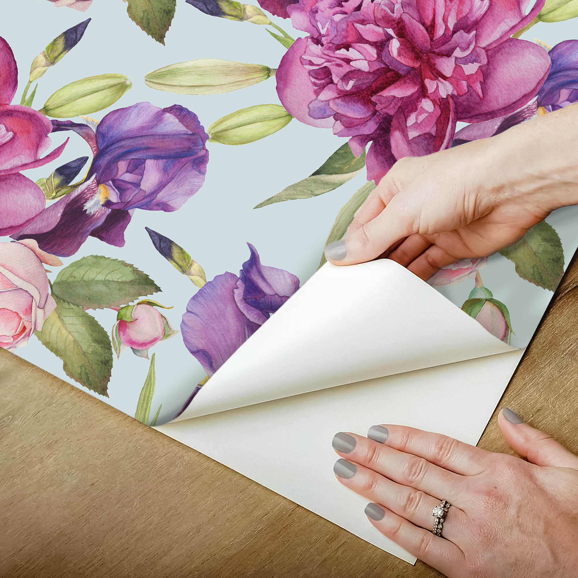 Papel de Parede Adesivo Vinil Flor Floral Roxa Pintura Turquesa Vintage ...