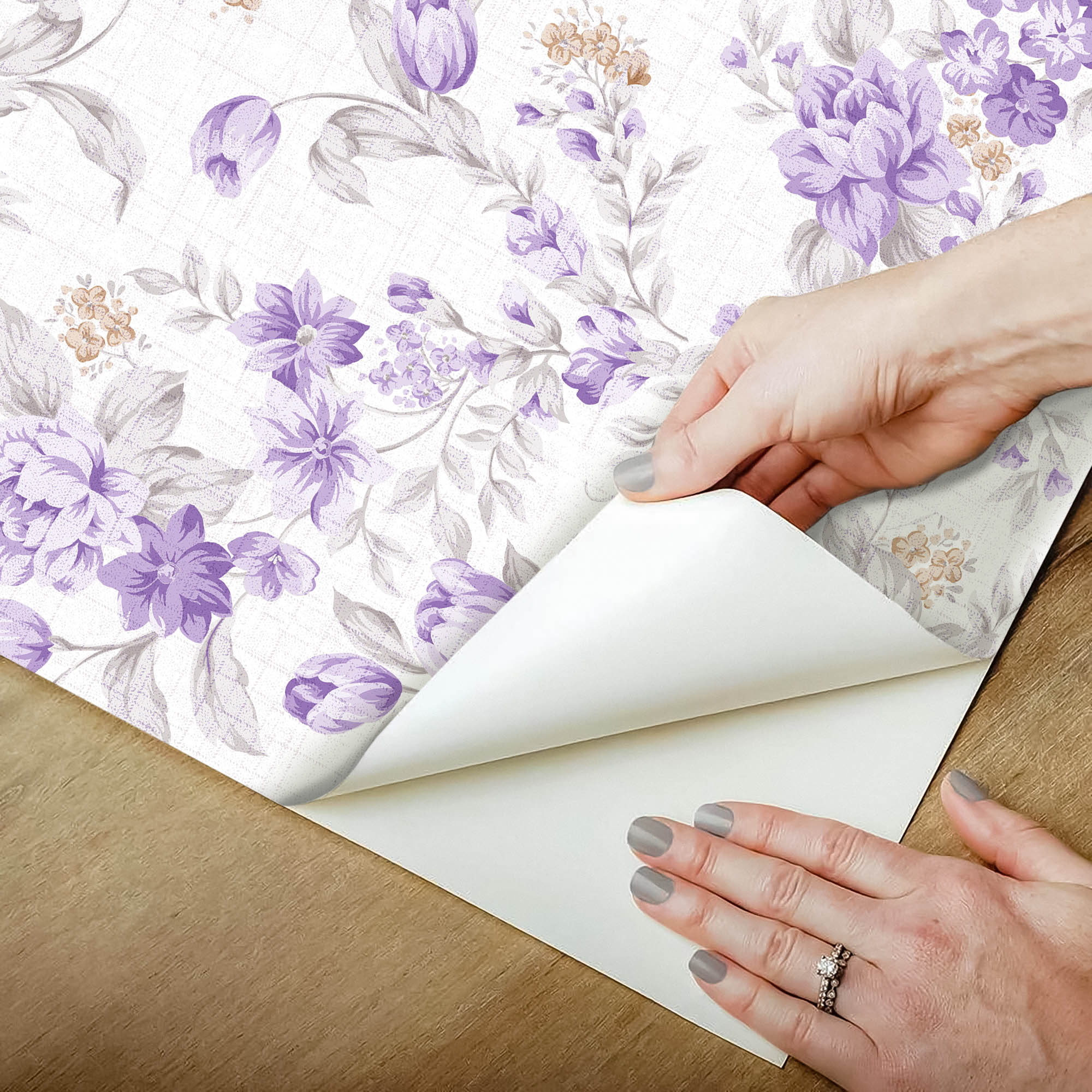 Papel de Parede Adesivo Vinil Flor Roxa Tulipa Floral Efeito Linho ...