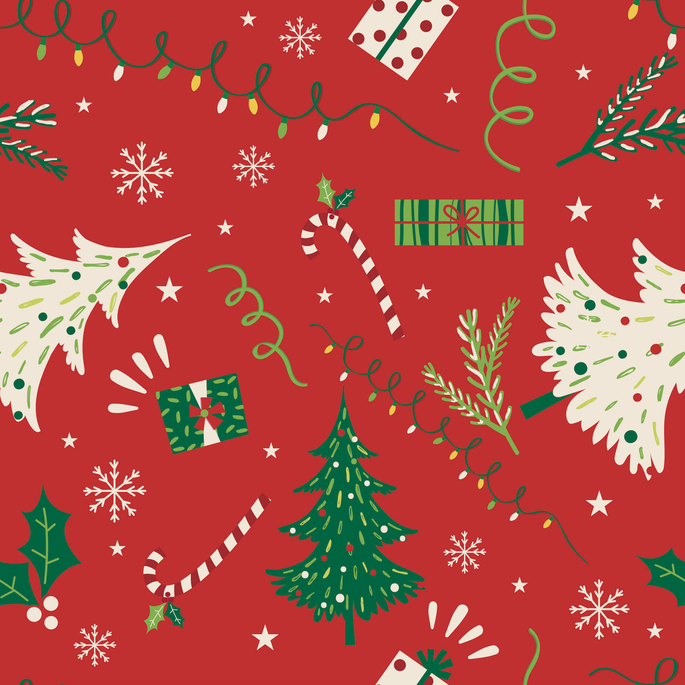 Papel de Parede Adesivo Vinil Árvores Natal Vermelho Presente Natalino ...