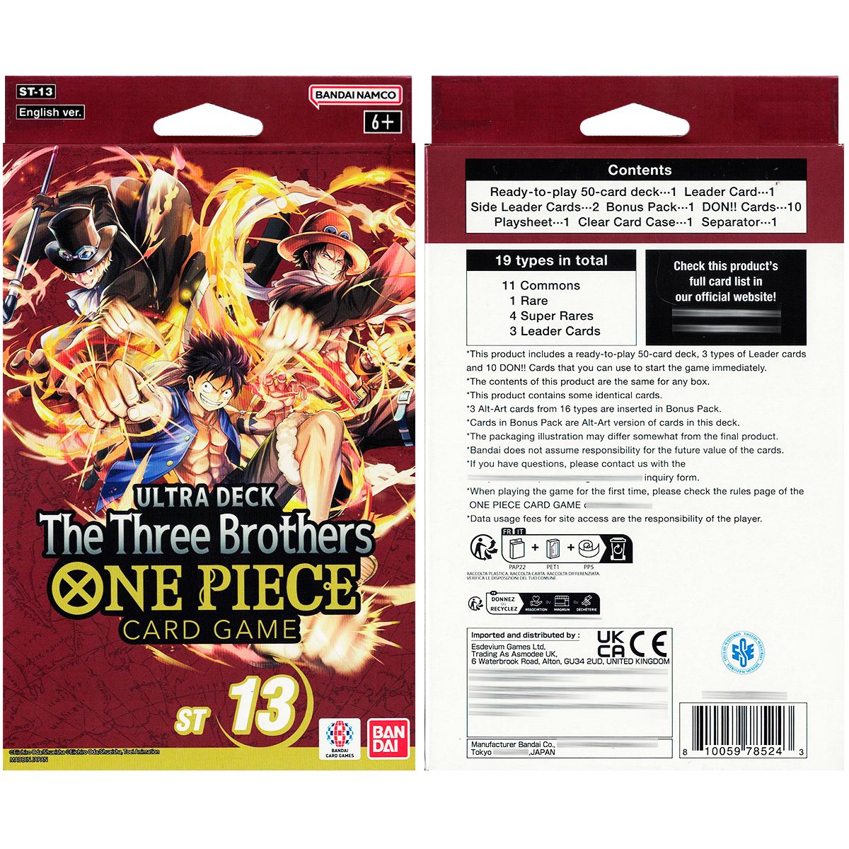One Piece TCG Deck Inicial ST-13 Ultra Deck The Three Brothers - Action New