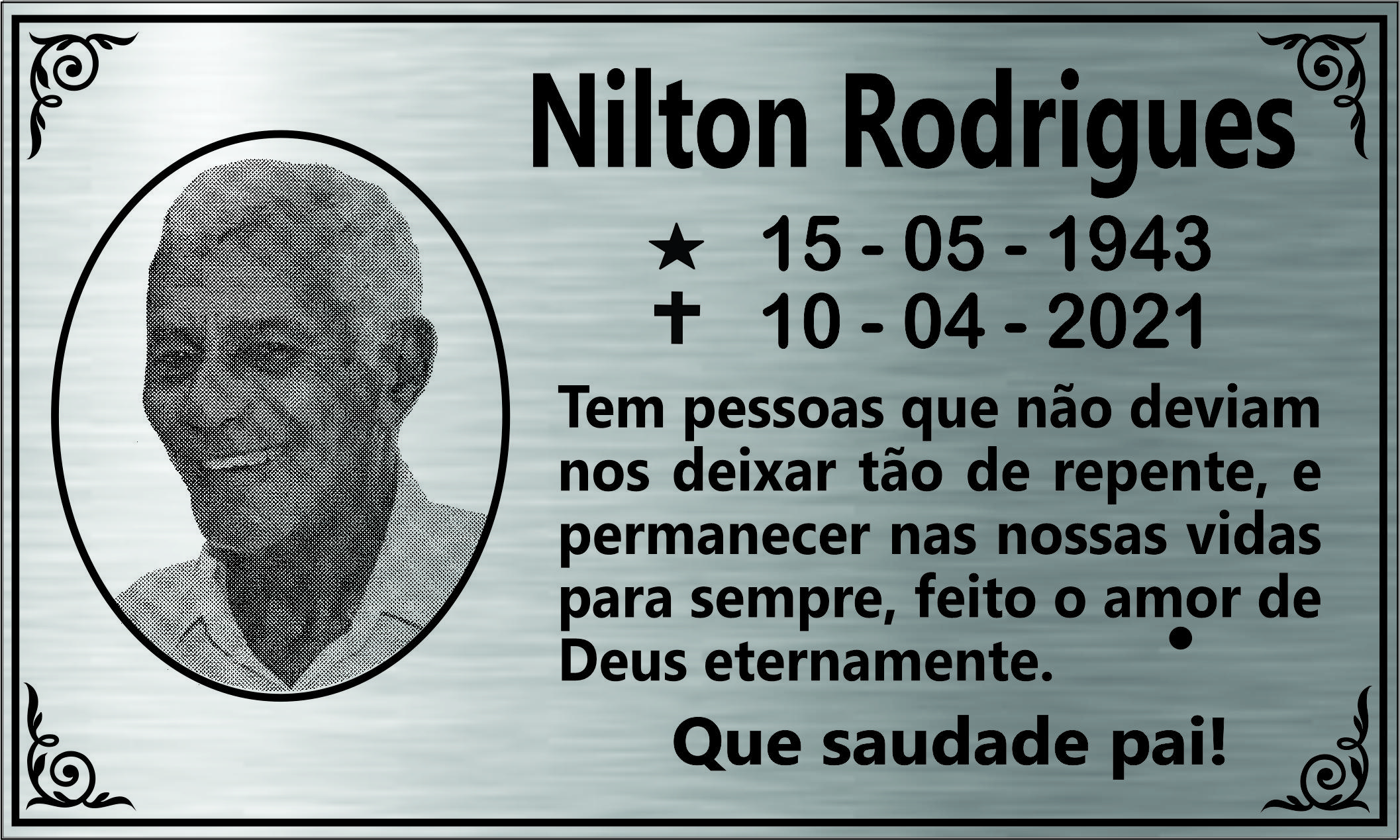 Placa em Aço Inox, Tamanho 15x25 cm, Com Foto Gravada - ASB Placas