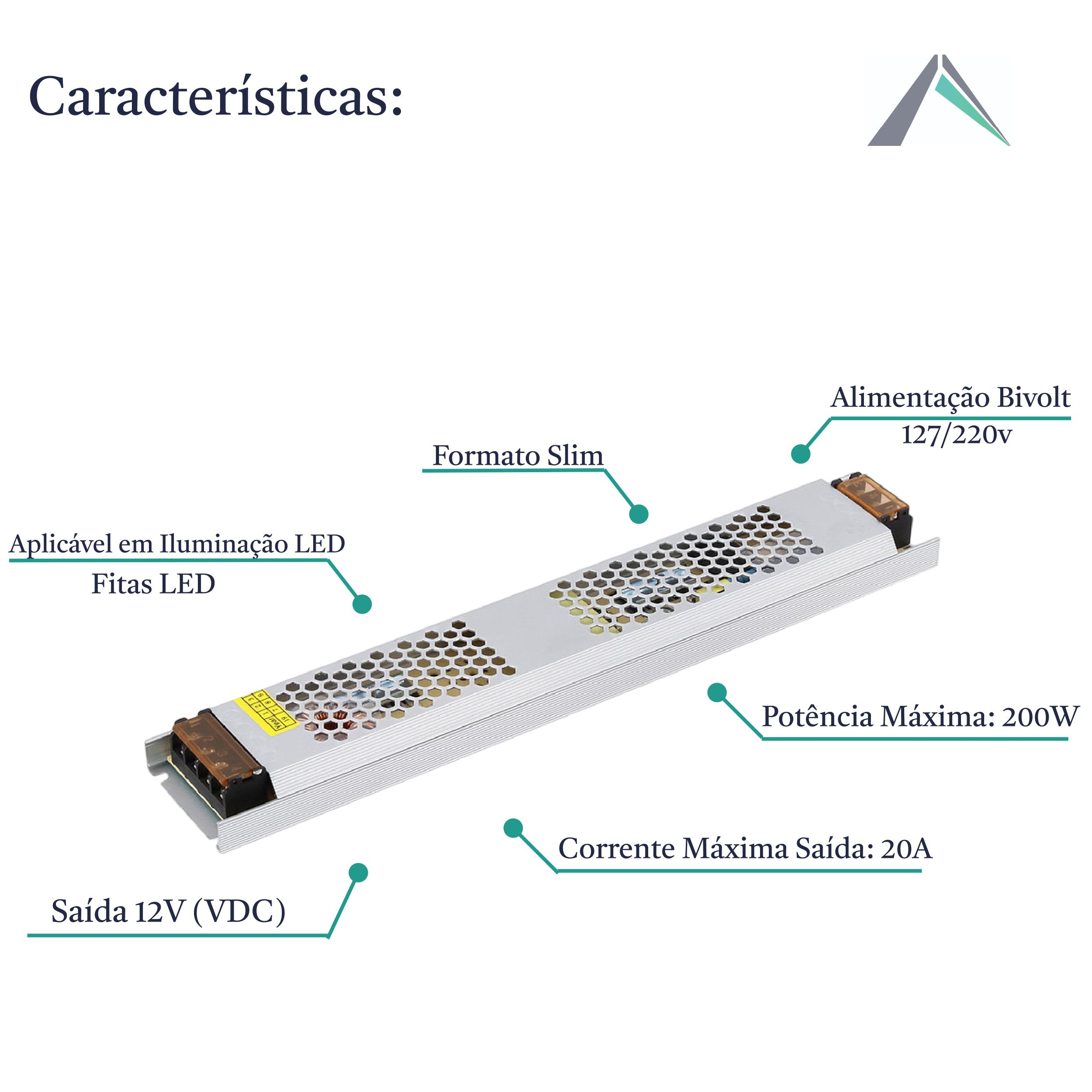 Fonte Driver Slim Fita LED - 200W 20A - 12V - Gaya - Eletrovanza ...