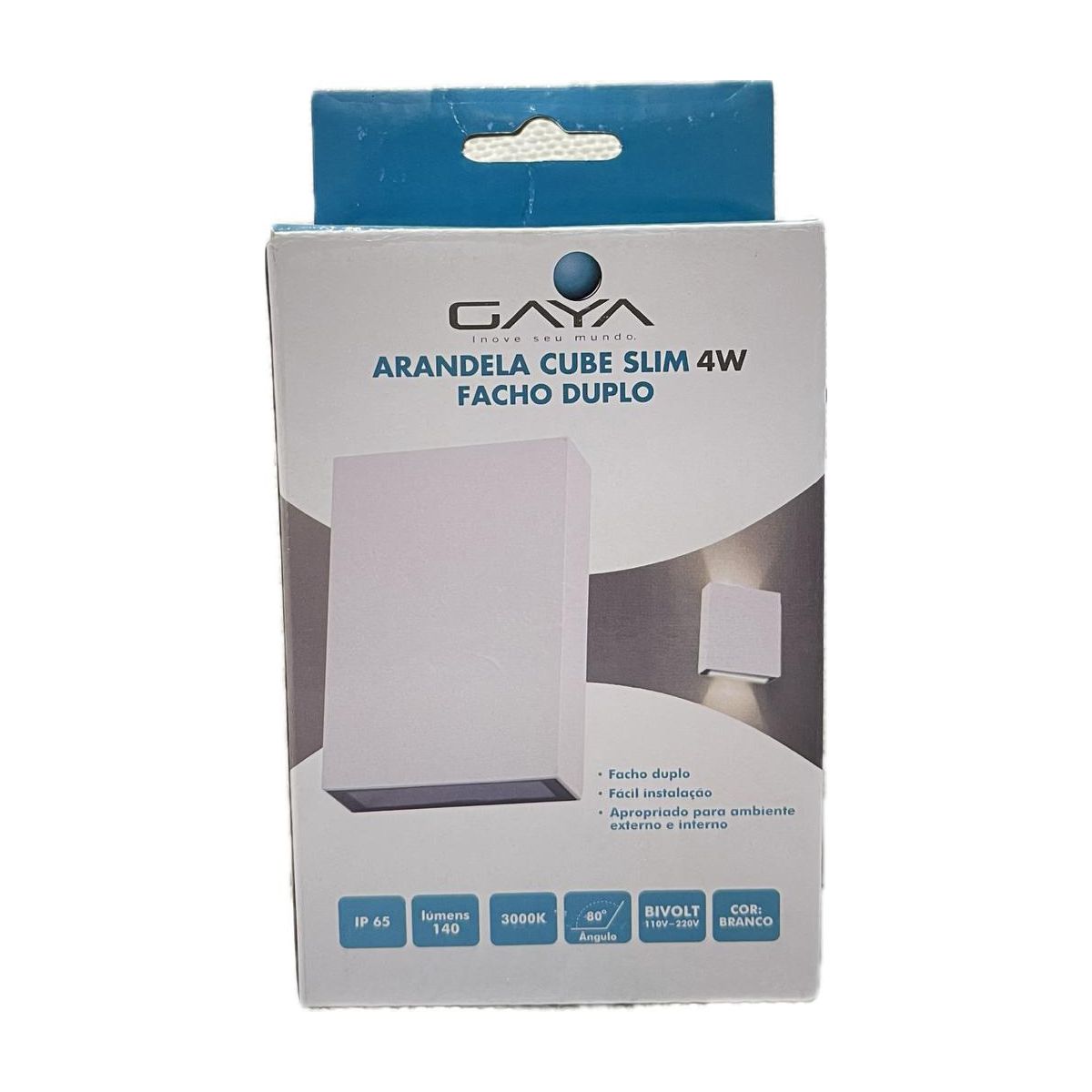 Arandela CUBE Slim Branca 4W 3000K Facho Duplo de Luz - Gaya - Eletrovanza - Materiais Elétricos ...