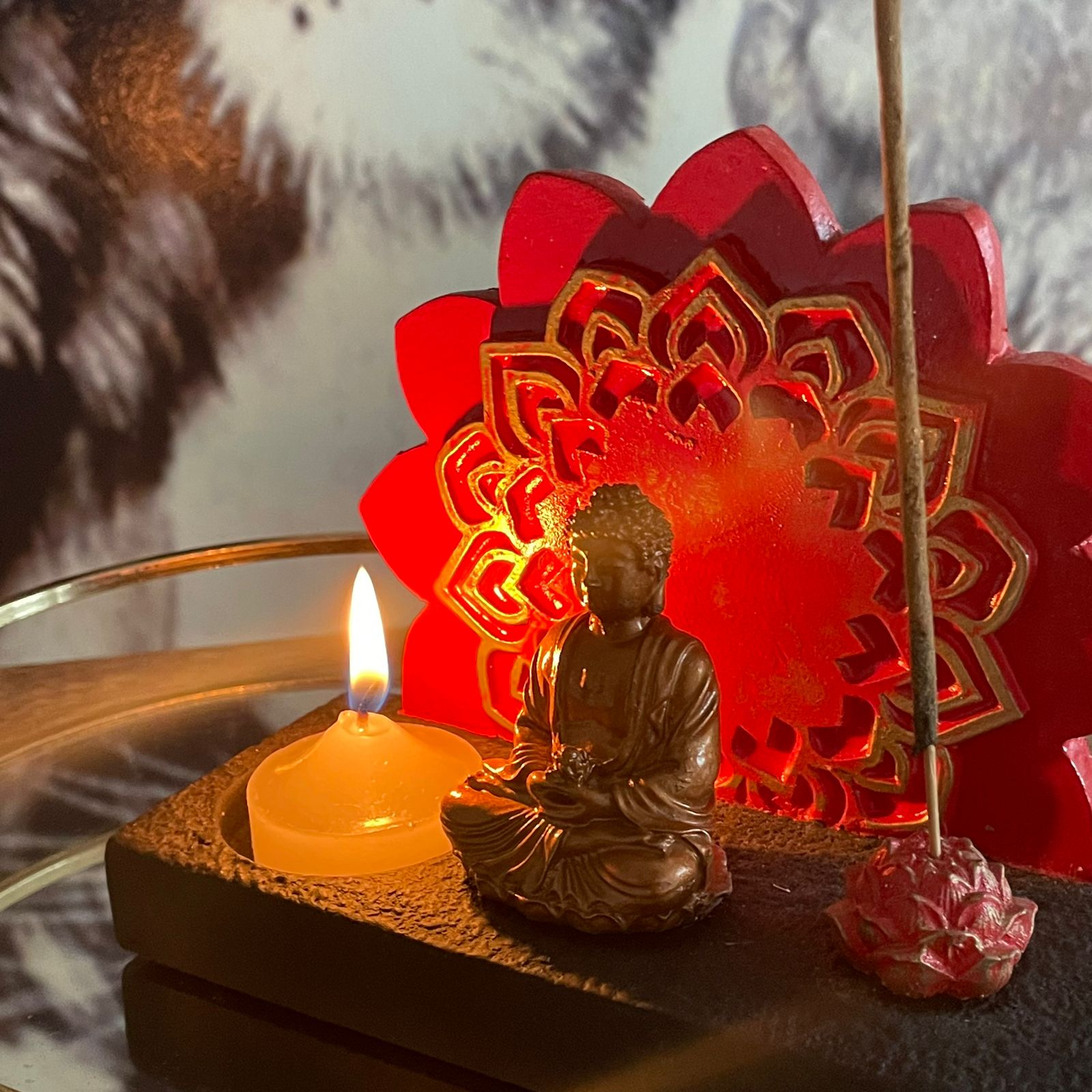Porta Vela Buda Mandala - Vermelho - Atacado Incenso