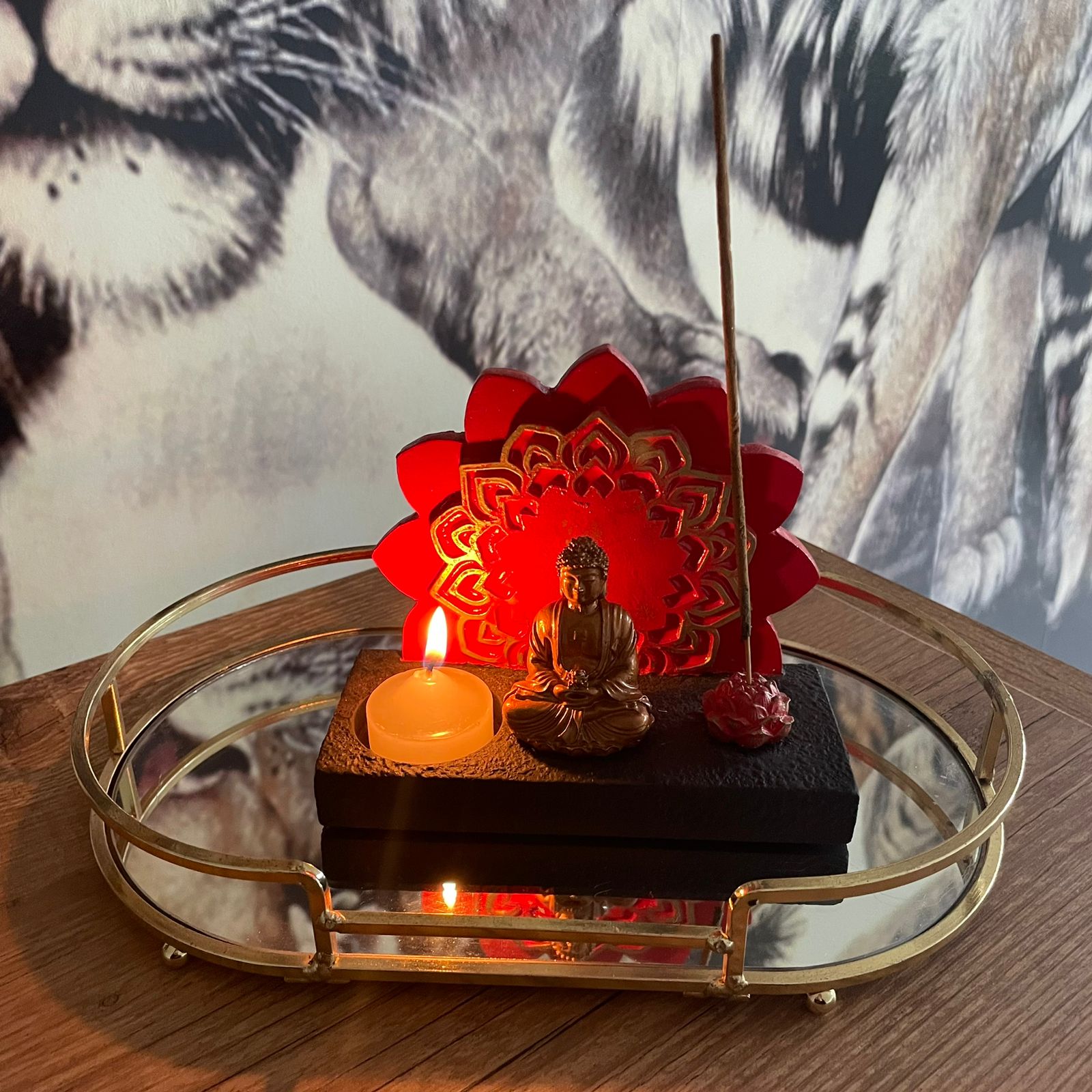 Porta Vela Buda Mandala - Vermelho - Atacado Incenso