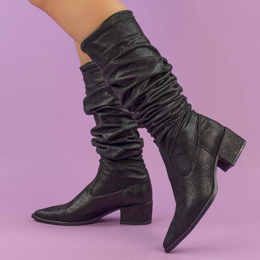 Bota Over The Knee Lurex Bico Fino - Bellezza Calçados- Calçados Femininos