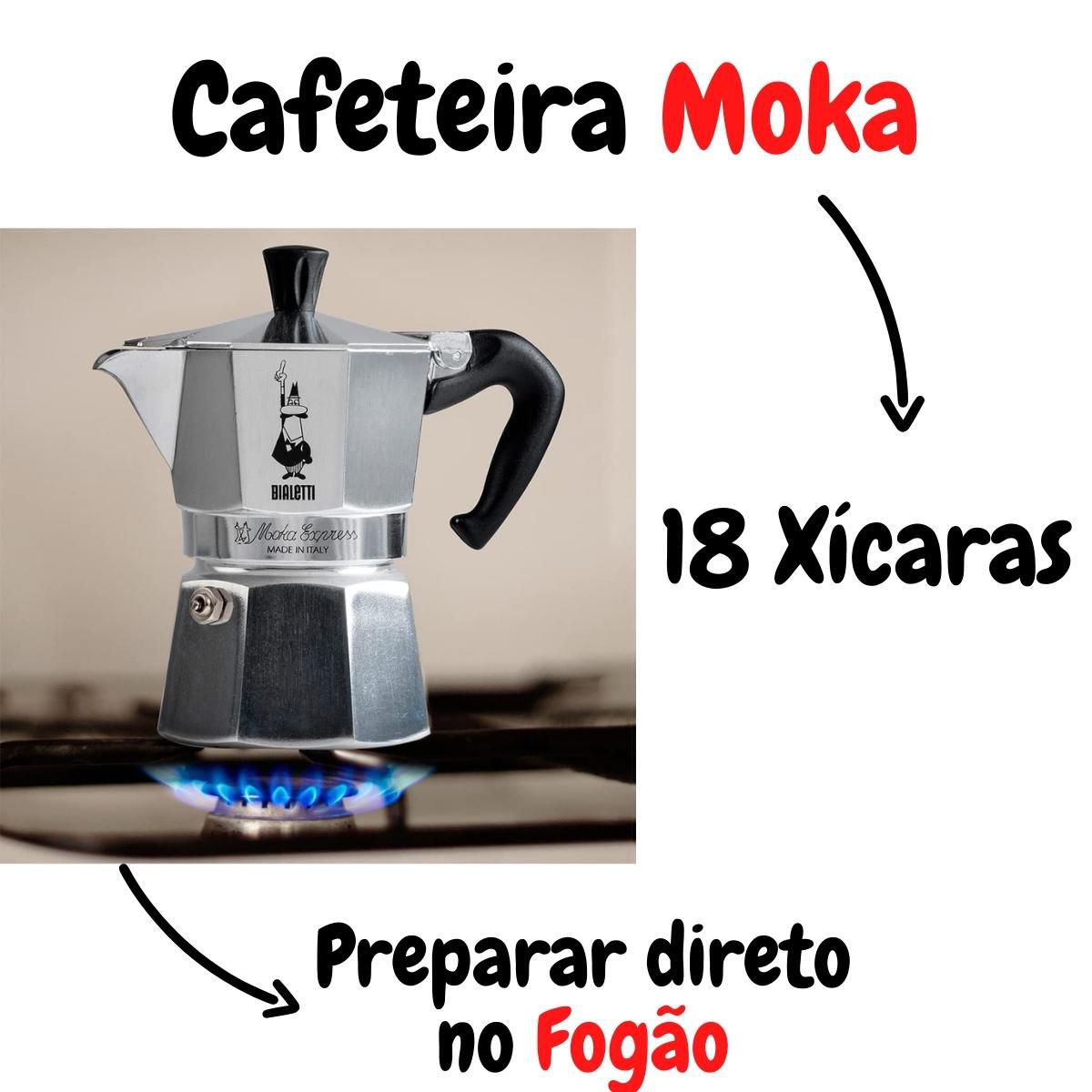 Cafeteira Italiana Bialetti 18 Xícaras Café Moka Express Alumínio ...