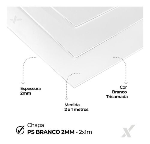 Chapa Ps Branco Poliestireno Placa 2x1 Metros Psai - 2mm - FIXCOM ...