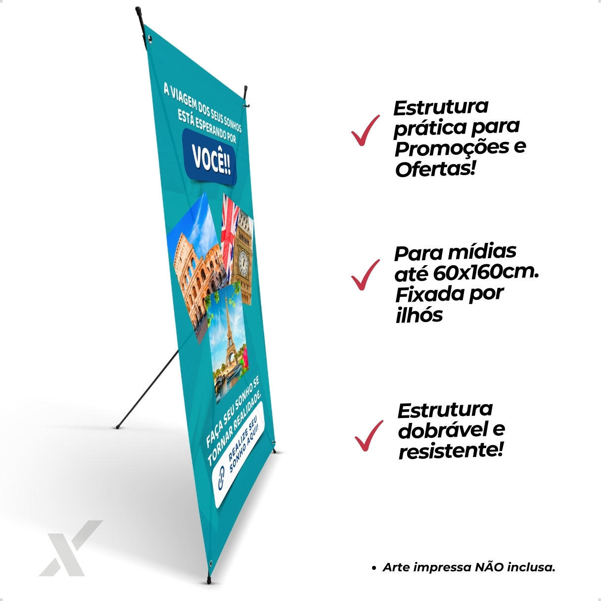 Porta Banner X 60x160cm Estrutura Suporte para Lona - FIXCOM | Distribuidora de Produtos para ...