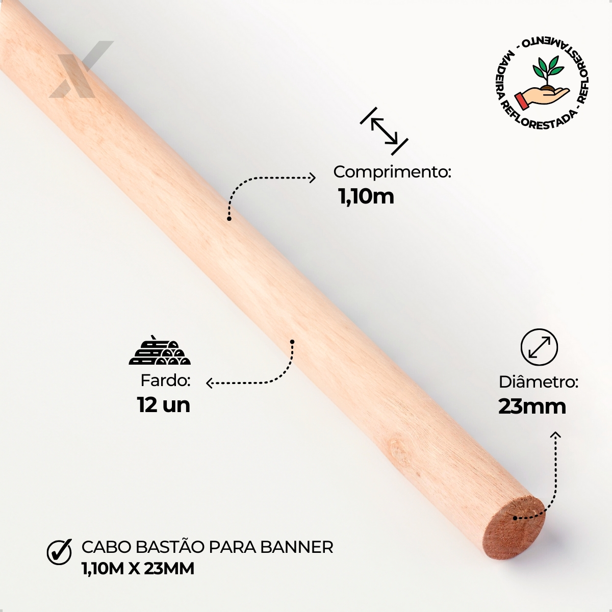 Cabo Madeira Banner Montagem Bastão Artesanato 23mm X 110cm - FIXCOM ...