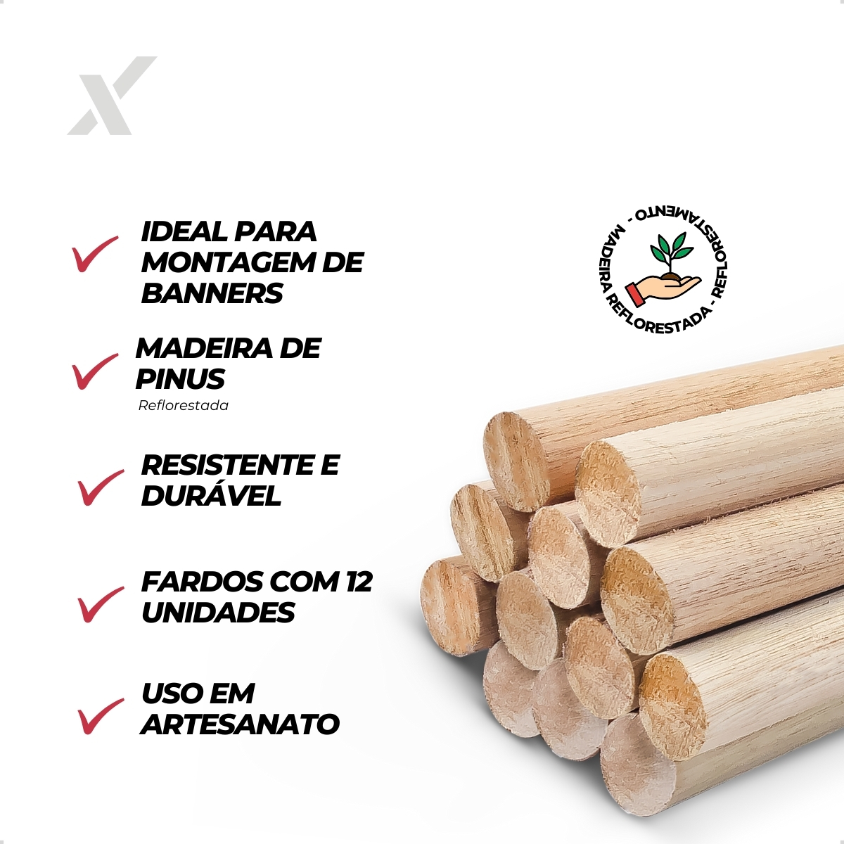 Cabo Madeira Banner Montagem Bastão Artesanato 23mm X 110cm - FIXCOM ...