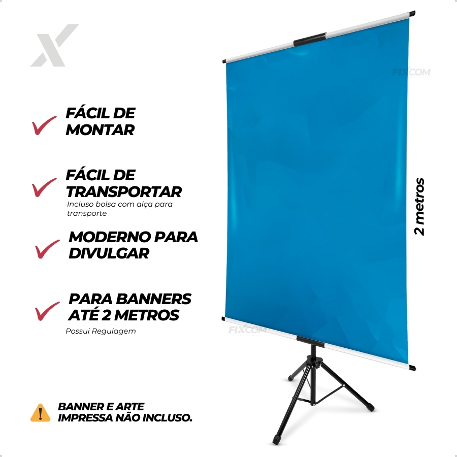 Porta Banner Tripé com Garras Ajustável 2,00m Pedestal Suporte - FIXCOM ...