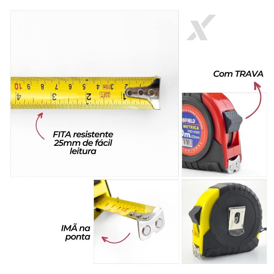 Trena 10 Metros X 25mm Emborrachada Profissional Aço com Trava - FIXCOM ...