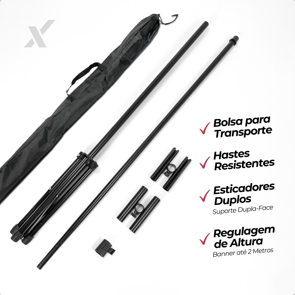 Kit 4 Porta Banner Tripé Pedestal Suporte 2,00m Ajustável com Garra - FIXCOM | Distribuidora de ...