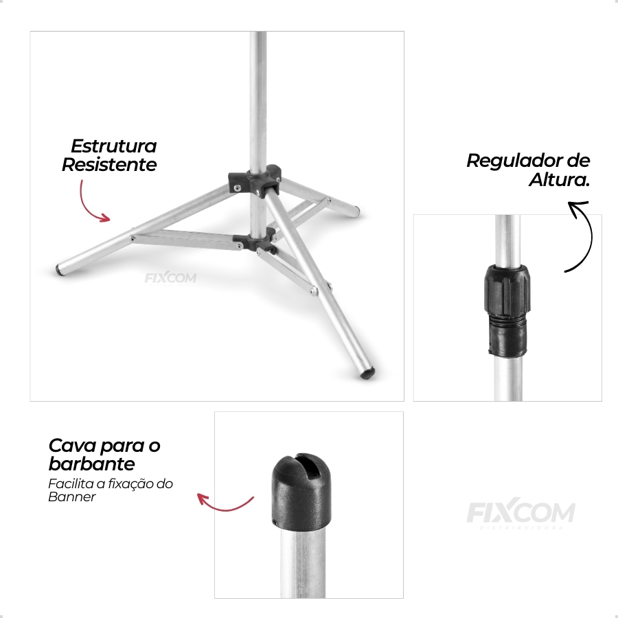 Porta Banner 2.15m Pedestal Tripé Suporte Alumínio Retrátil - FIXCOM | Distribuidora de Produtos ...