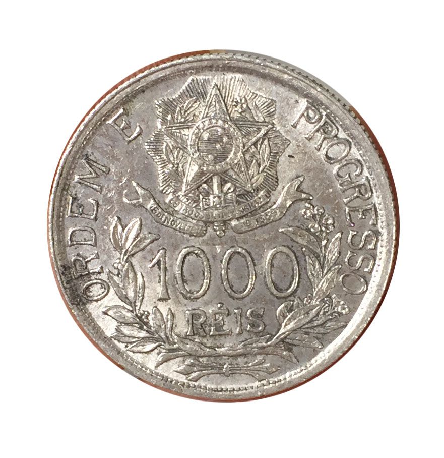Numismática. Moeda de Prata do Brasil 1000 Réis 1912 - Estrelas Lig ...