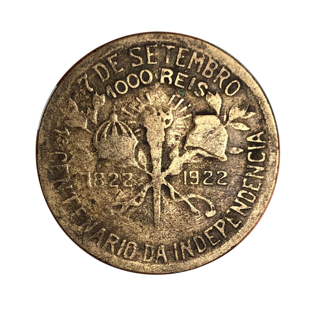 Numismática. Moeda de Bronze-Alumínio do Brasil 1000 Réis 1922 - 1º ...