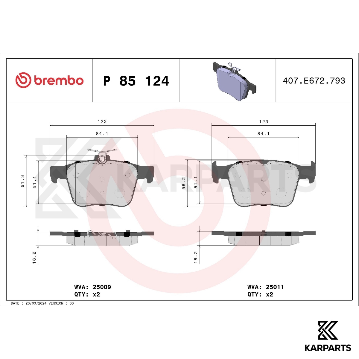 Jogo Pastilhas de Freio Traseiro Brembo P85124 Audi A3 S3 TT TTS VW ...