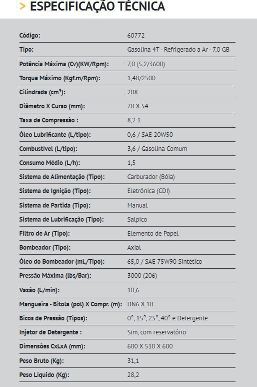 Hidrolavadora Buffalo BFG 3000 PRO 7.0 cv Á Gasolina Partida Manual ...