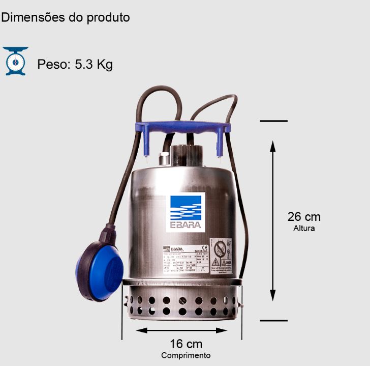 Bomba Submersível Best One Ma 1/3cv Monofásico Motor Ebara Ip68 230v ...