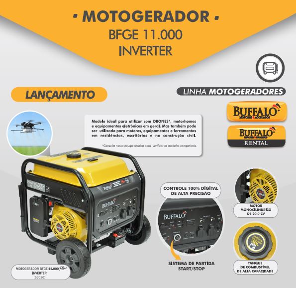 Gerador de Energia Gasolina Buffalo Bfge 11000 Plus 11kva Inverter 220v ...