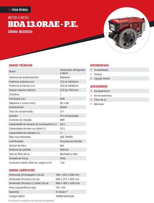 Motor Diesel Branco Bda 13.0Ra Partida Eletrica 12cv Branco - Loja ...