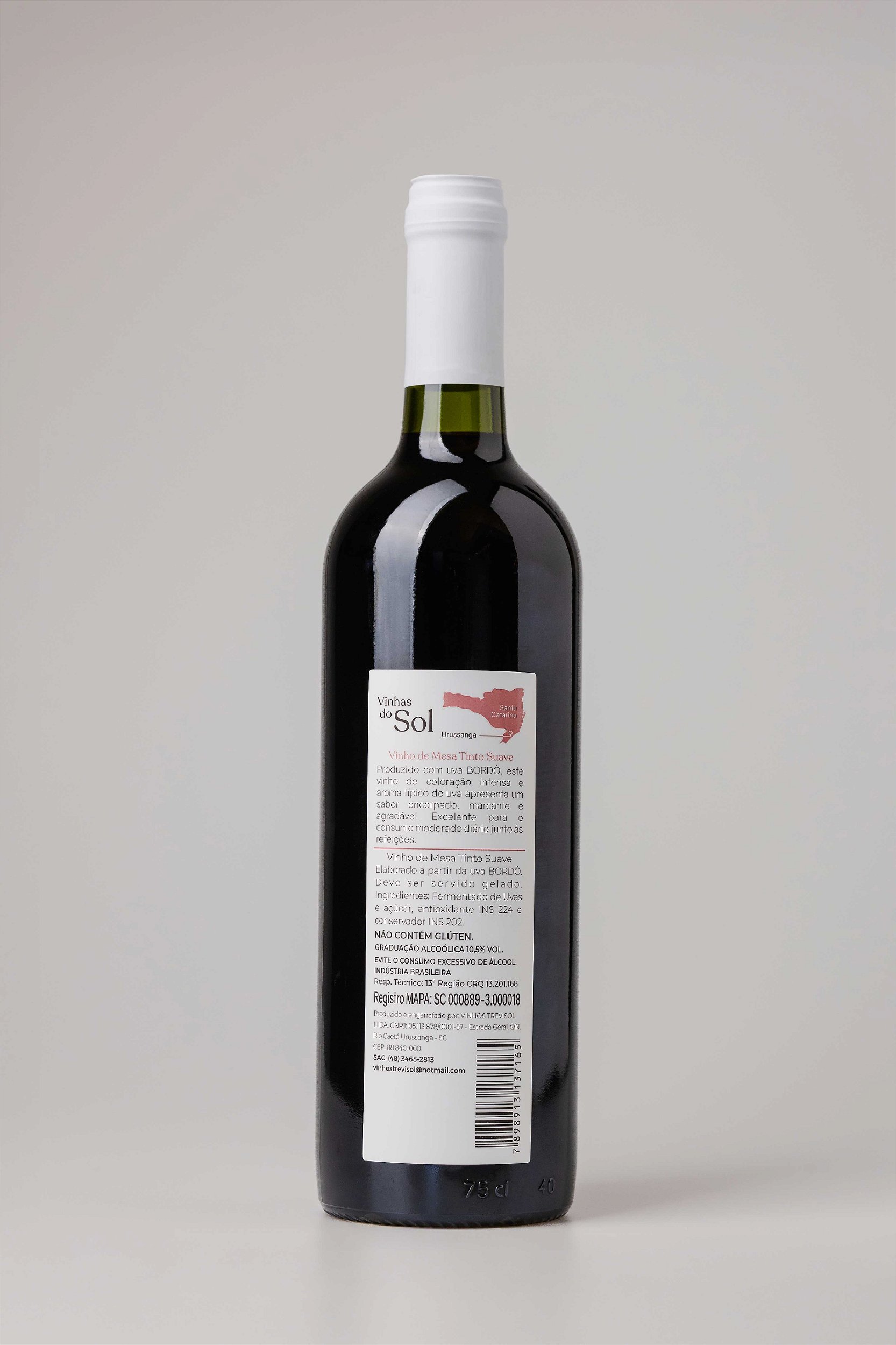 Vinho Tinto Bordô Suave Vinhas do Sol - Vinhos Trevisol