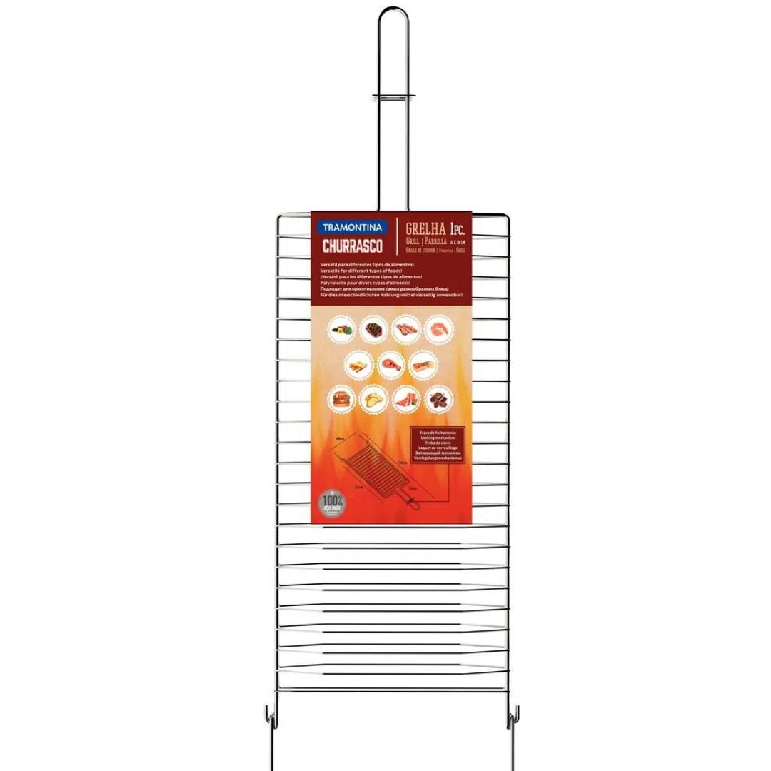 Grelha Dupla Aço Inox Churrasqueira Churrasco Tramontina 31x18 Abre e ...