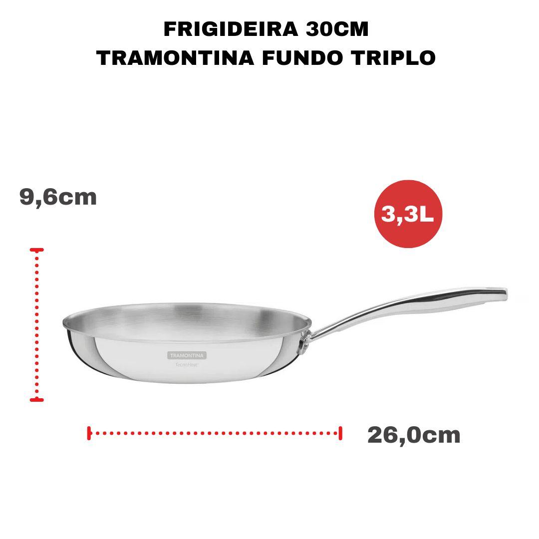 Frigideira Tramontina Aço Inox Cooktop Fogão Indução Corpo Triplo 30cm ...