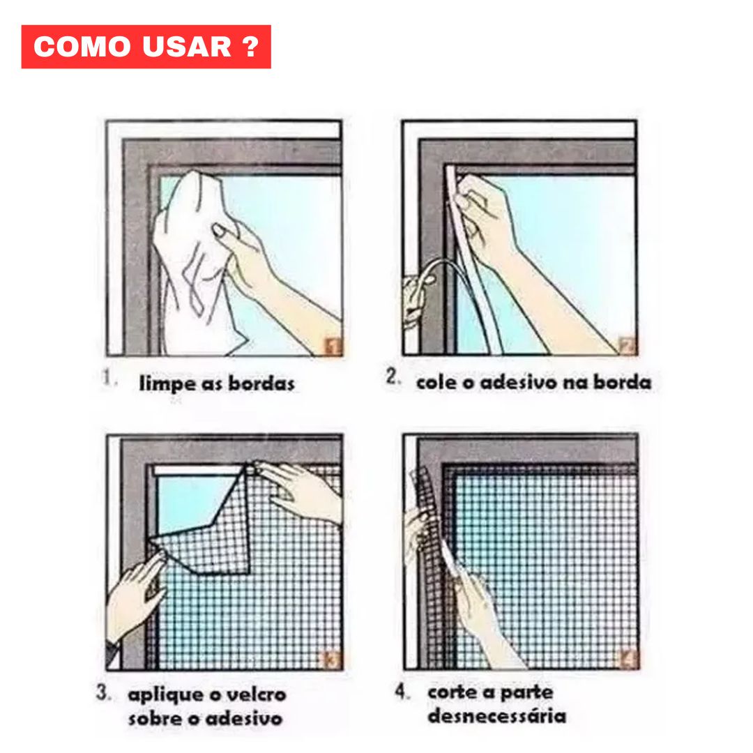 Kit 4 Telas Mosquiteiras Para Janela Velcro Telinha Anti Bichos e ...