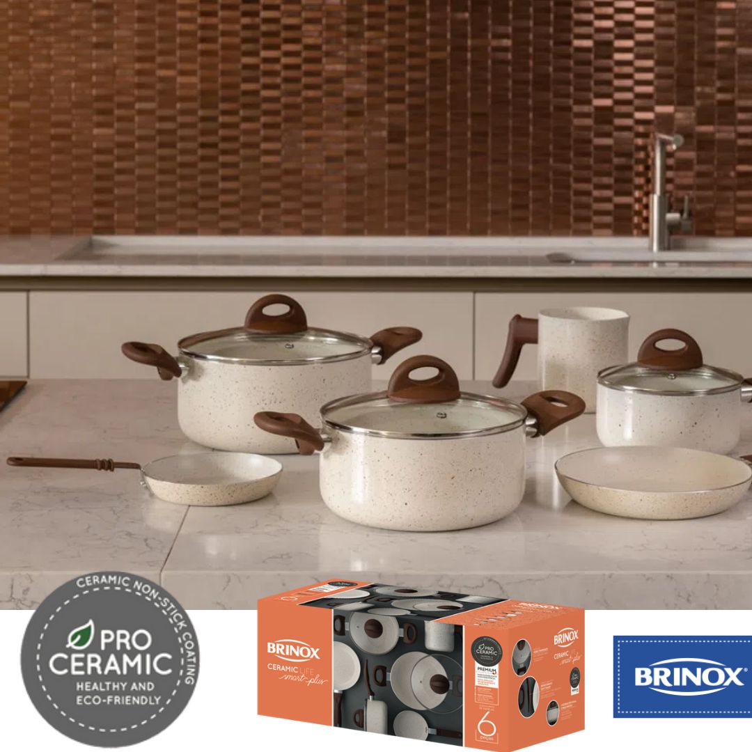 Jogo de Panelas Antiaderente Cerâmica Kit 8 Peças Brinox Conjunto Smart ...