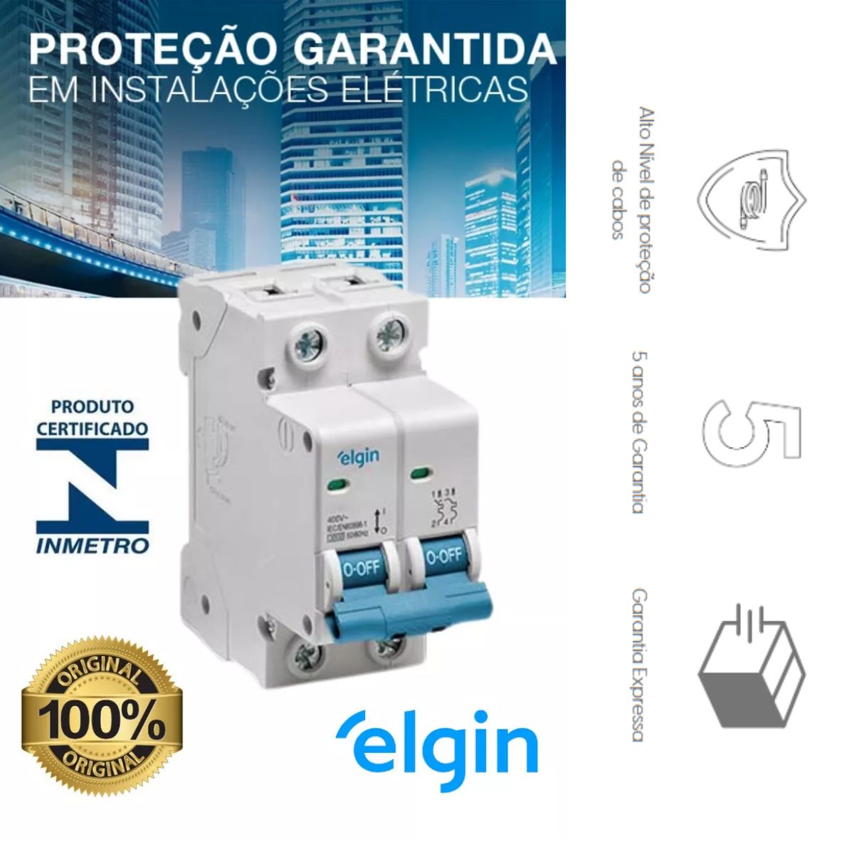 Disjuntor Tripolar 3 Polos Trifasico Elgin Din Homologado 6a 10a 16a 20a 25a 32a 40a 50a 63a ...