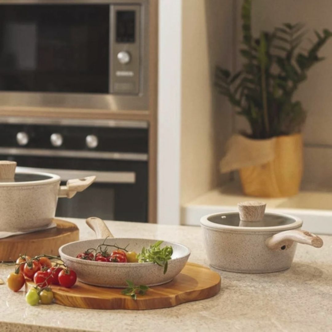 Jogo de Panelas Antiaderente Cerâmica Vanilla Cooktop Fogão Indução Kit ...