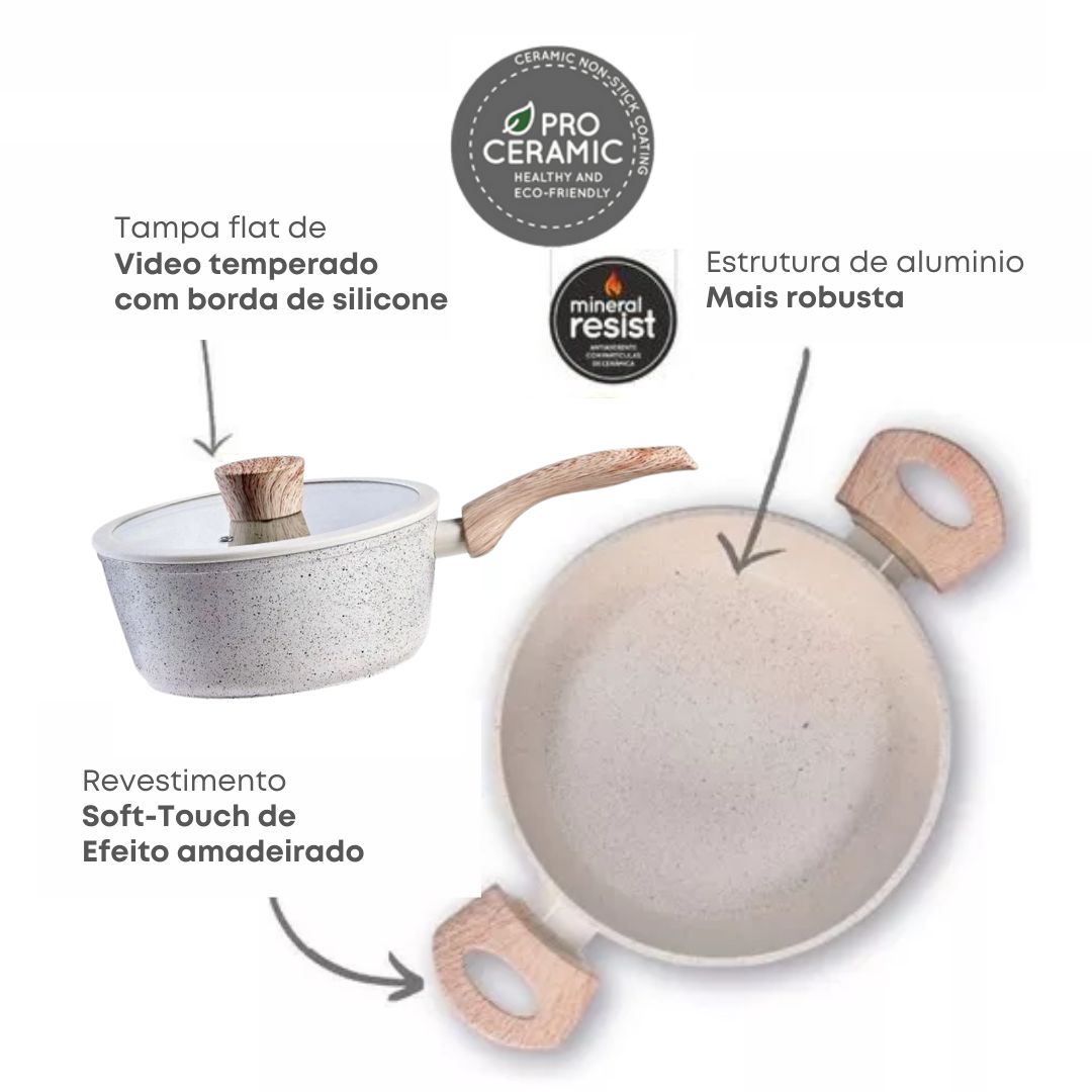 Jogo de Panelas Antiaderente Ceramica Vanilla Cooktop Fogão Indução Kit ...