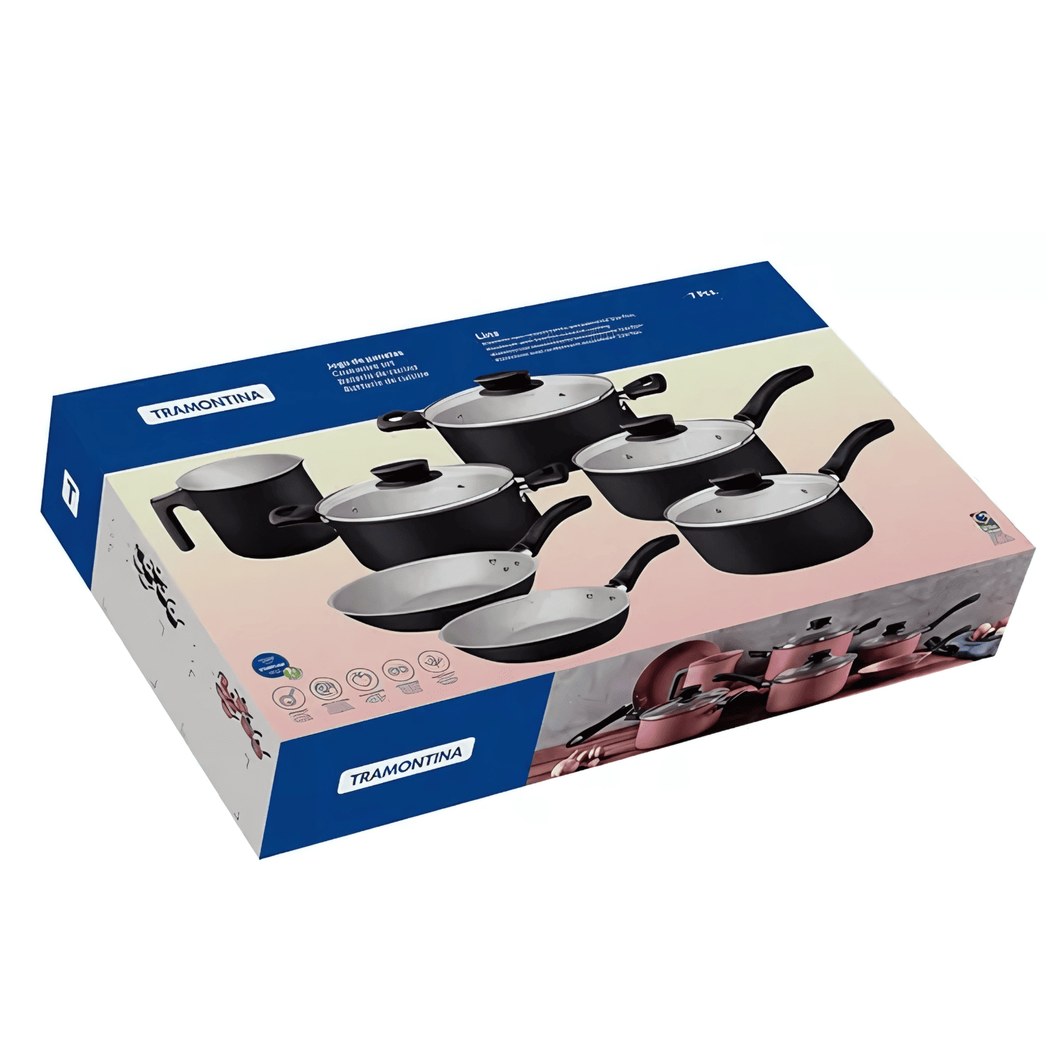 Jogo de Panelas Tramontina Antiaderente Kit 7 Peças Conjunto Linz ...