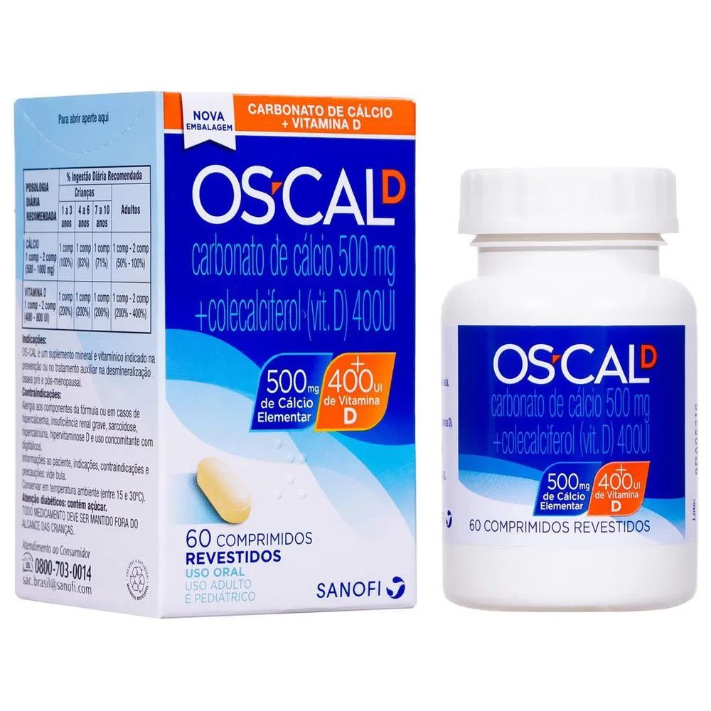 Suplemento Vitamínico Cálcio com Vitamina D Os-Cal D 500mg + 400 UI 60 ...