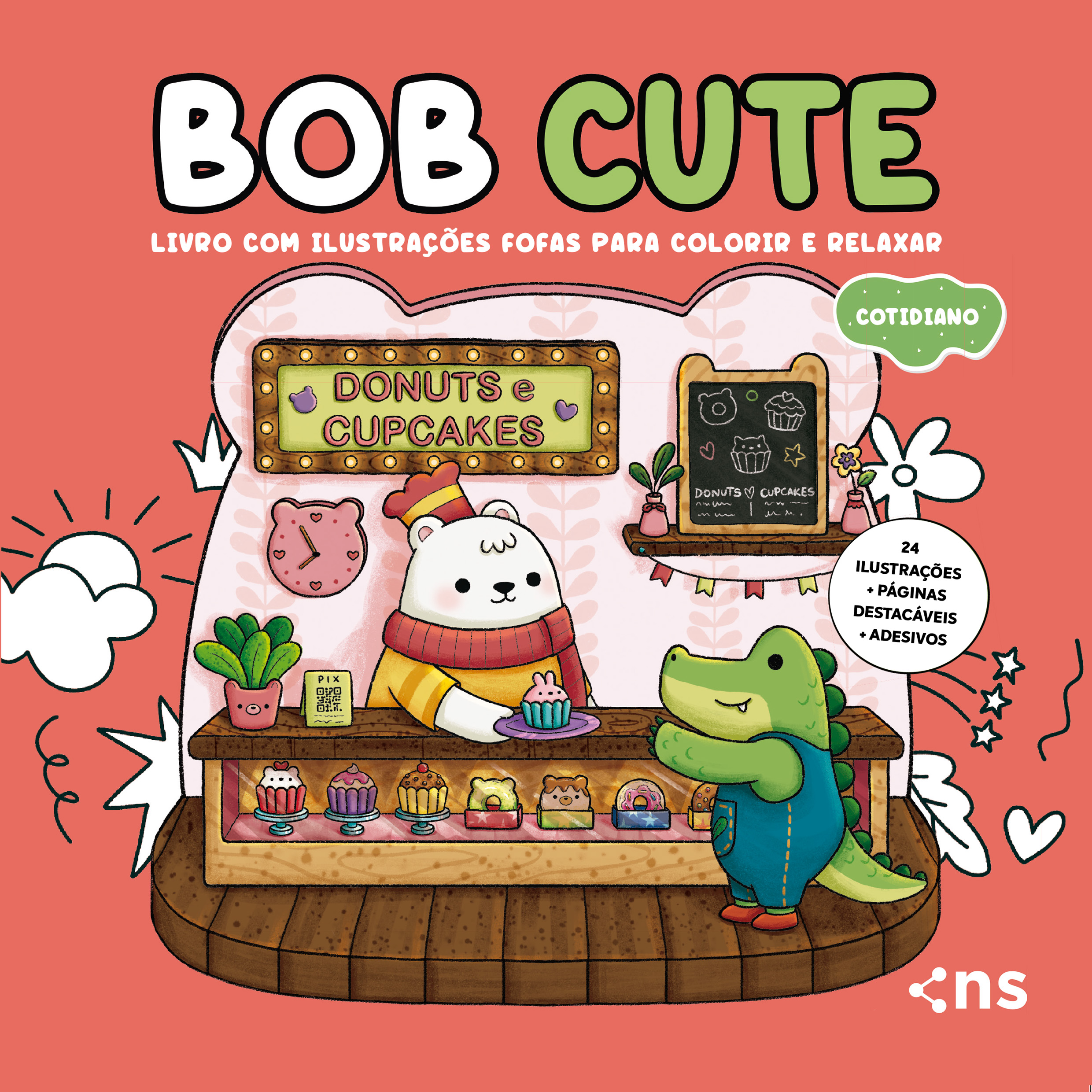 Livro Bob Cute + 24 Canetinhas + Adesivos - Livro Com Ilustrações Fofas ...