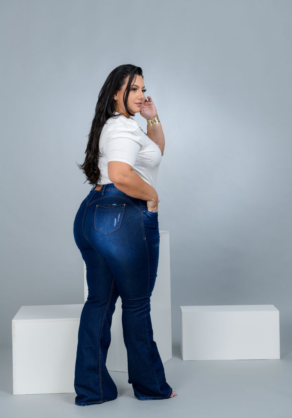 Calça Jeans Xtra Charmy Plus Size Flare Alzineide Azul - Ane Jeans - 11 ...