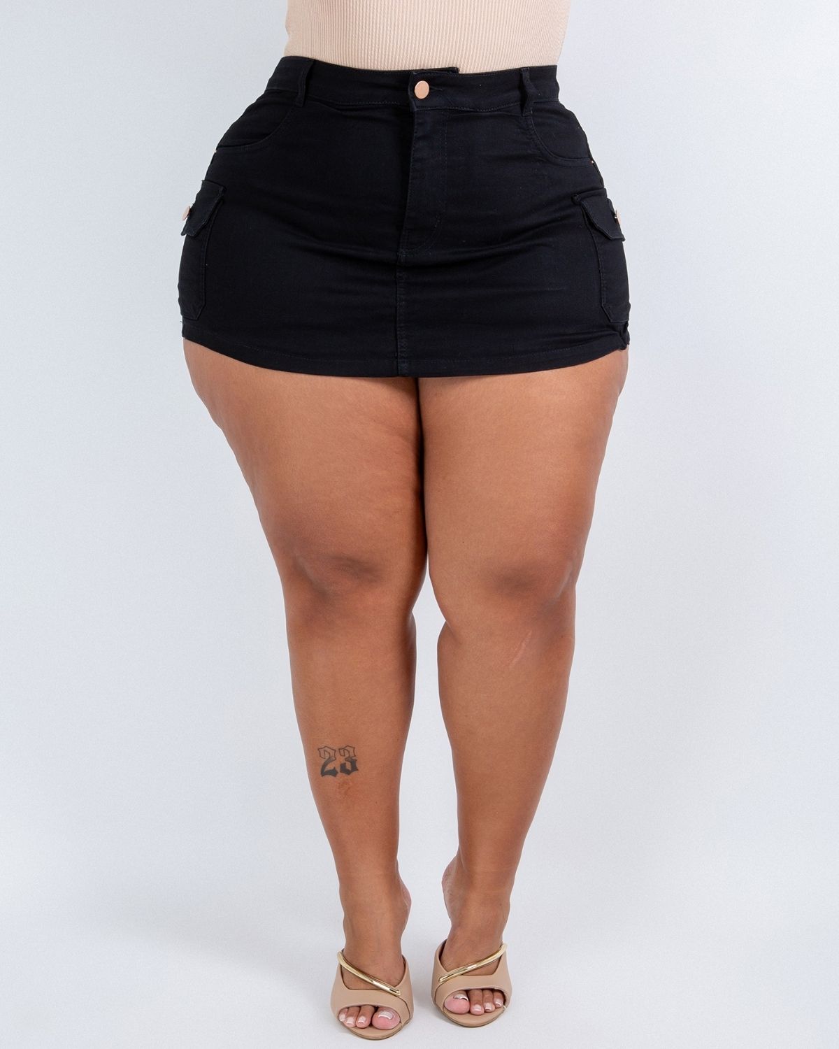 Short Saia Jeans Cargo Ane Plus Size Katly Preto - Ane Jeans - 13 Anos