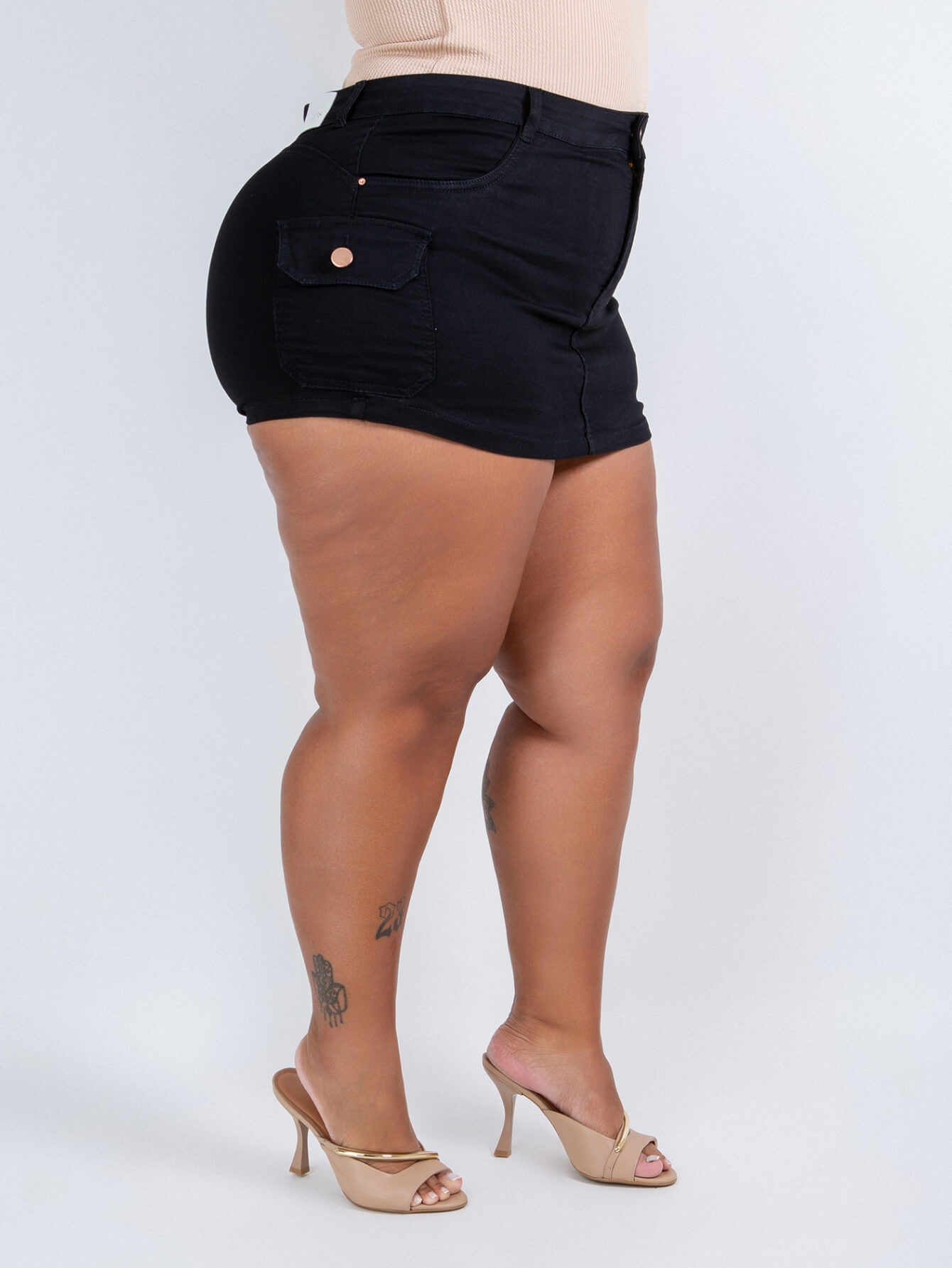 Short Saia Jeans Cargo Ane Plus Size Katly Preto - Ane Jeans - 12 Anos