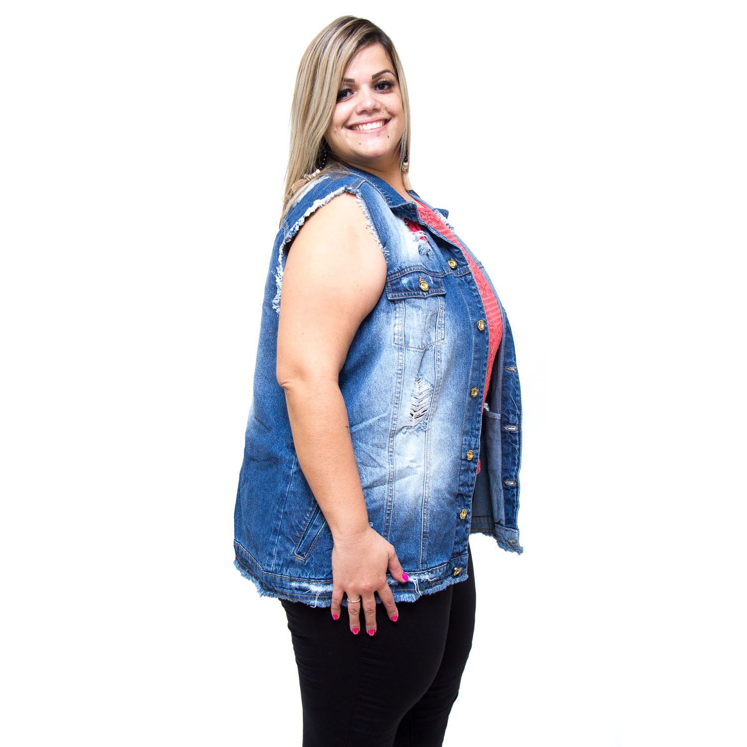 Colete Jeans Feminino Xtra Charmy Plus Size Girlane Azul - Ane Jeans ...