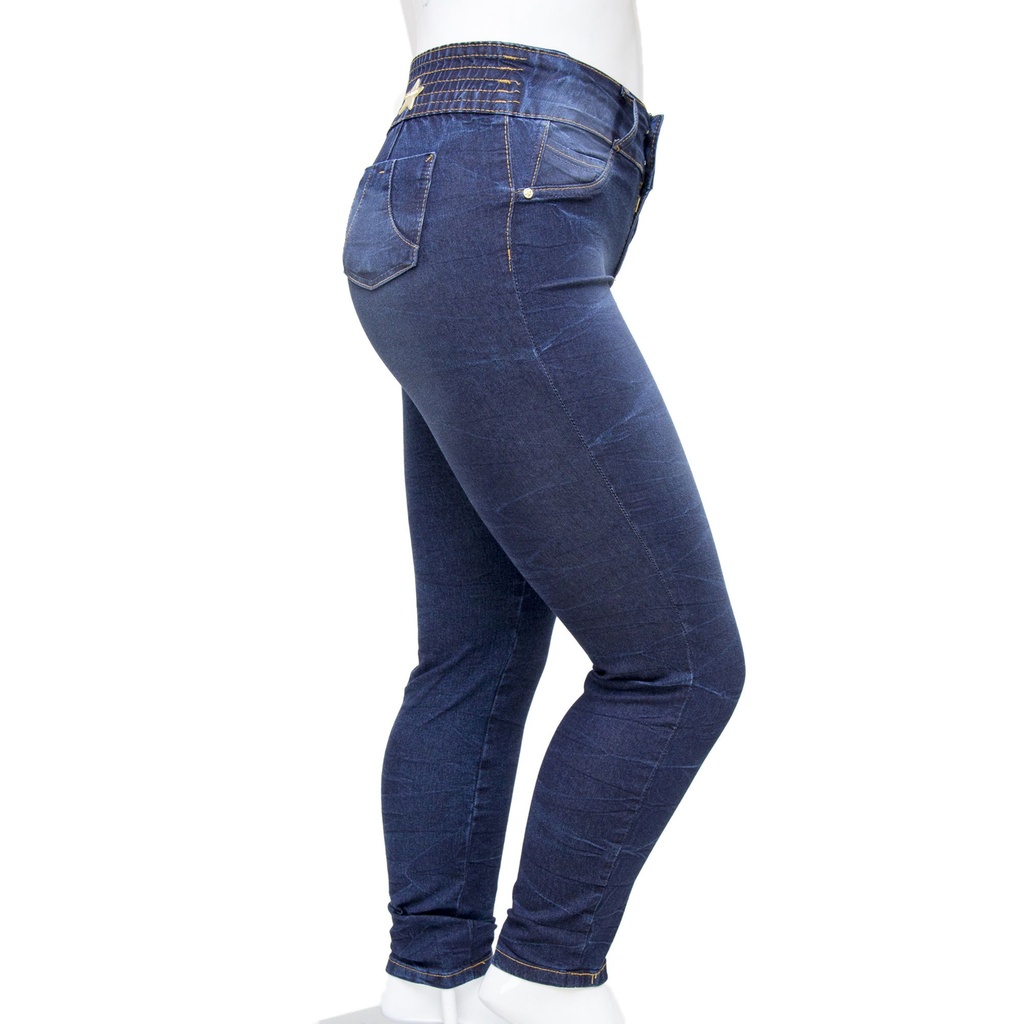 Calça Jeans Feminina Plus Size Meitrix Azul com Elástico Cintura Alta ...
