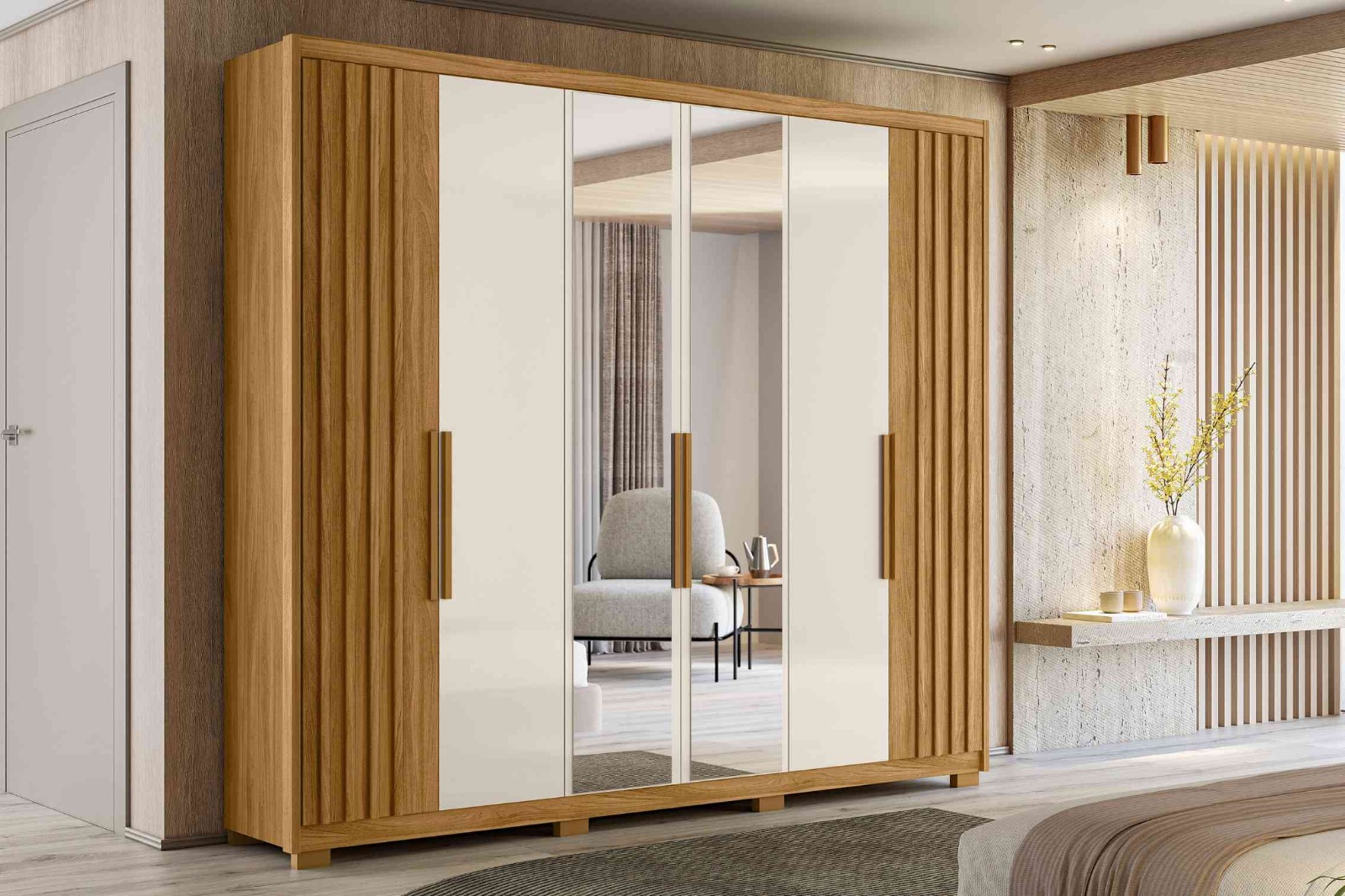 Roupeiro Araguaia 06p. 2.60m Ripado c/Espelho - Moval - ítaly móveis ...