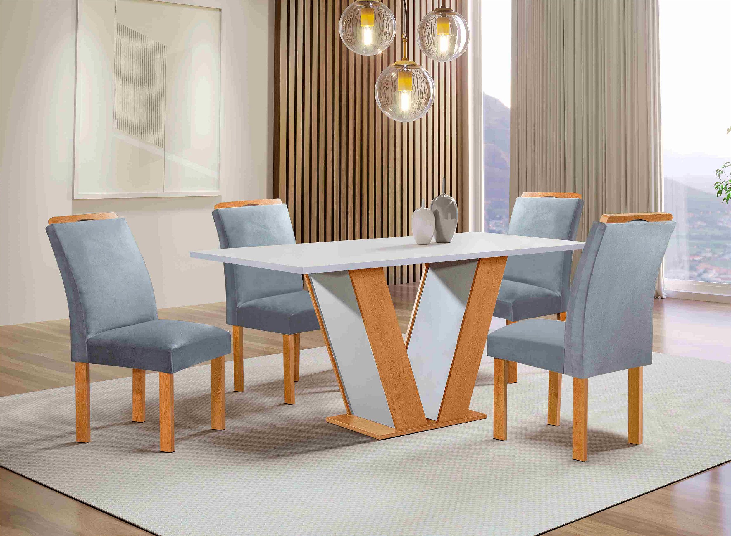 Mesa de Jantar Qatar 1.20x80 MDF/Vidro com 04 Cadeiras Londres - Cel Móveis - ítaly móveis ...