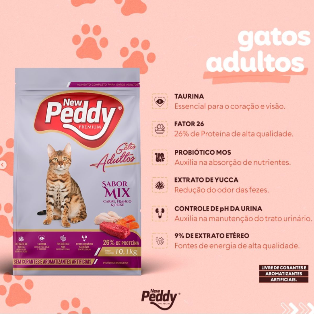 Ração Premium Gatos Adultos 10,1Kg Sabor Mix Carne Frango e Peixe New ...