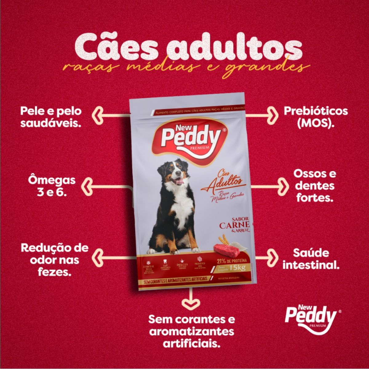 Ração Premium Para Cães Adultos Médio e Grande Porte 15Kg Sabor Carne e ...
